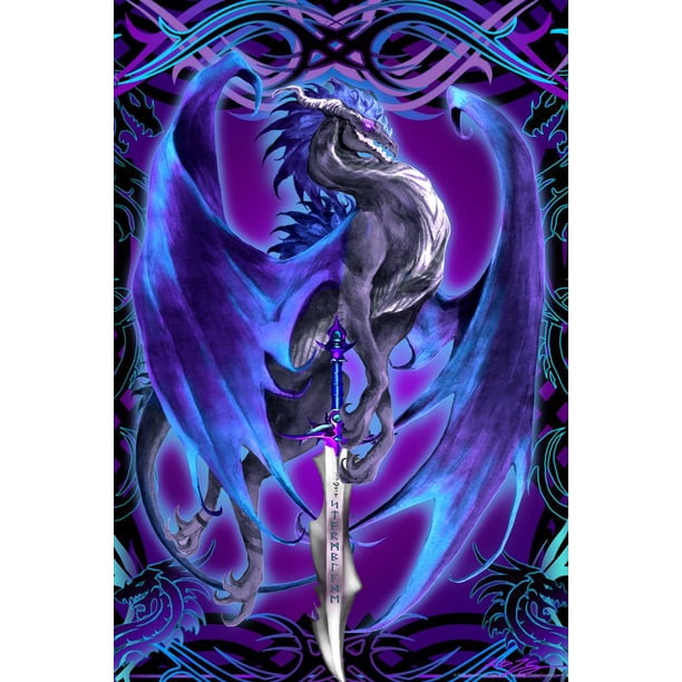 Blue Dragon Carrying a Sword by Ruth Thompson Fire Fiery Flames Flaming ...