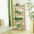 Gymax Sturdy 4-Tier Bamboo Ladder Shelf for Living Room, Multipurpose ...