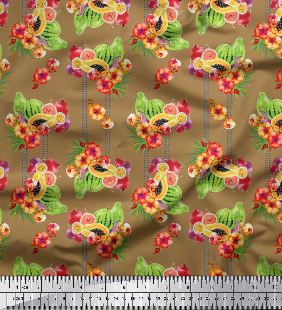 Soimoi Velvet Fabric Flowers & Mix Fruits Print Fabric by The Yard 58 ...