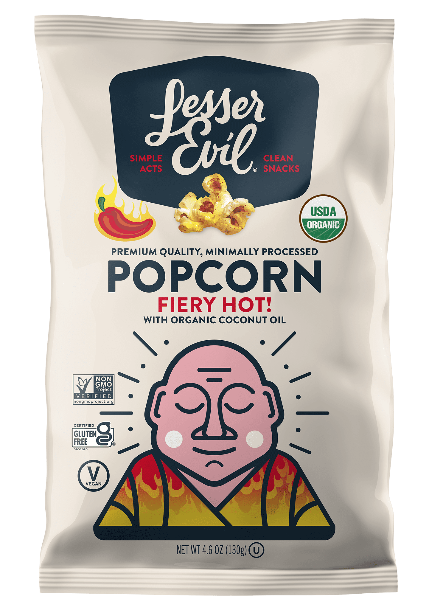 LesserEvil Organic Popcorn, Fiery Hot with Coconut Oil, 4.6 oz ...