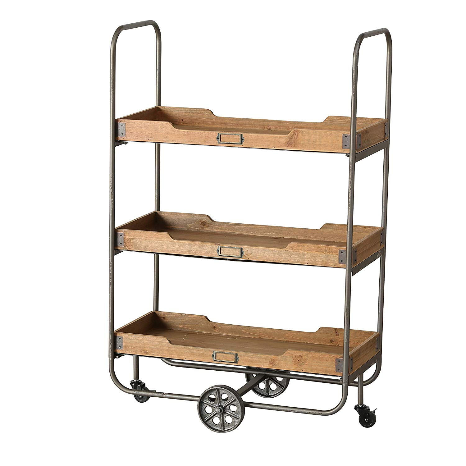 Industrial Pipe Cart With 3 Shelves, Grey Iron Metal Frame, Fir Wood ...