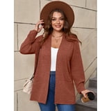 SHOWMALL Women's Plus Open Front Fall Cardigan V Neck Sweater Long ...