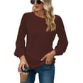 Mengpipi Women's Long Sleeve Blouse Lace Waffle Knit Loose Casual Tops ...