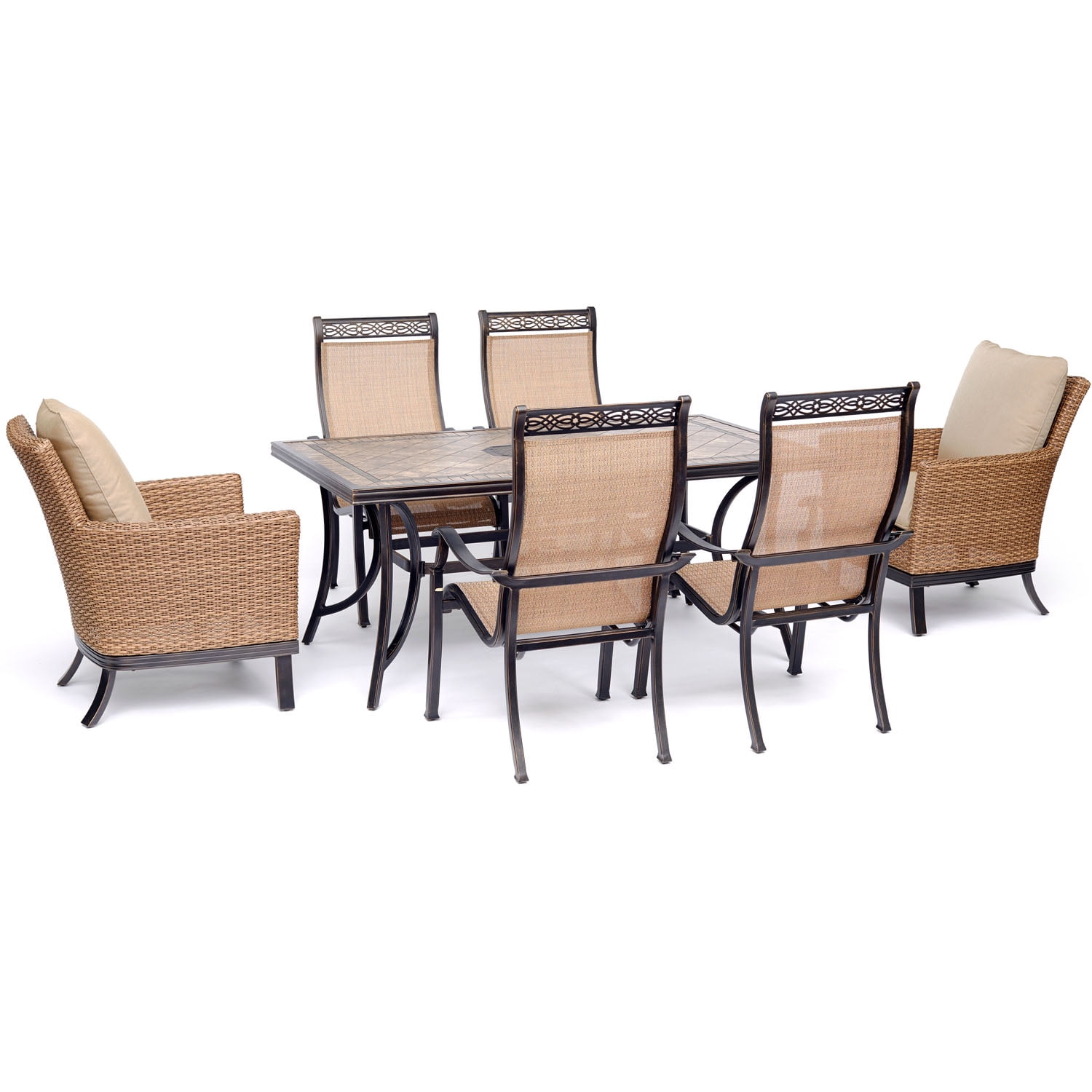 Hanover Monaco 7-Piece Patio Dining Set with 2 Woven Armchairs, 4 PVC ...