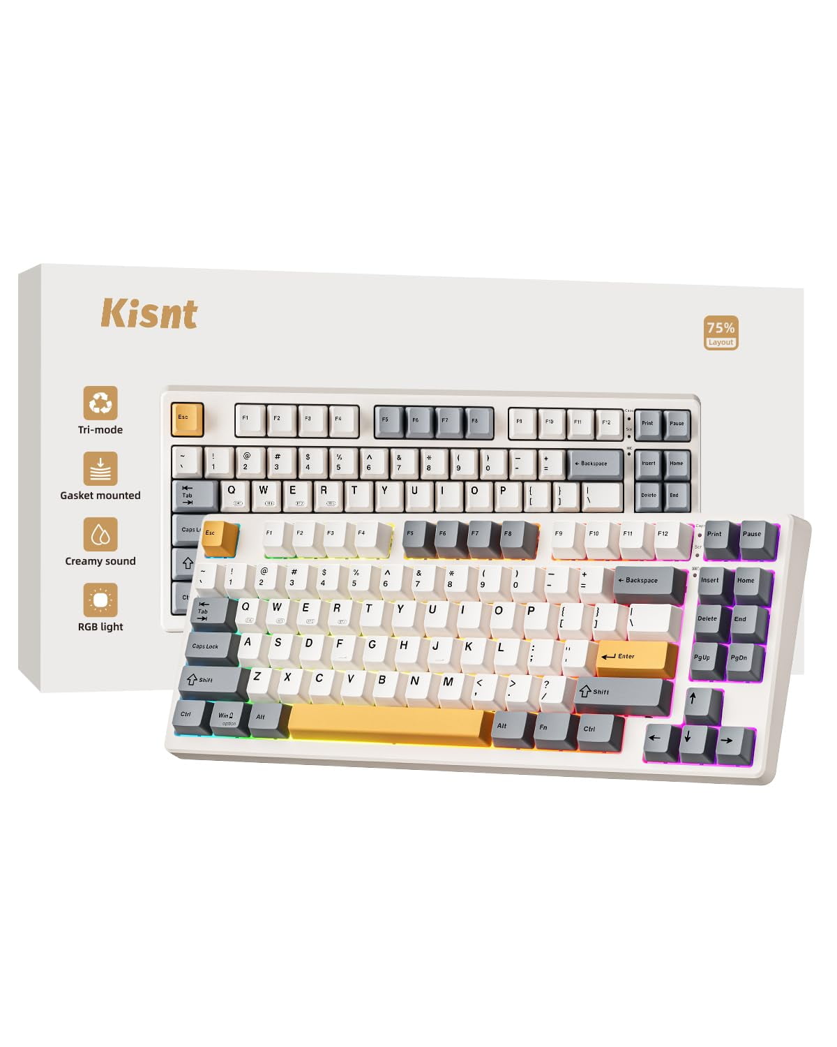 Kisnt Wireless Mechanical Keyboard,Gasket Mounted with Creamy Sound ...