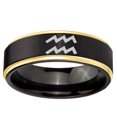 Aquarius Horoscope Step Edge Black And Gold Tungsten Ring 10MM ...