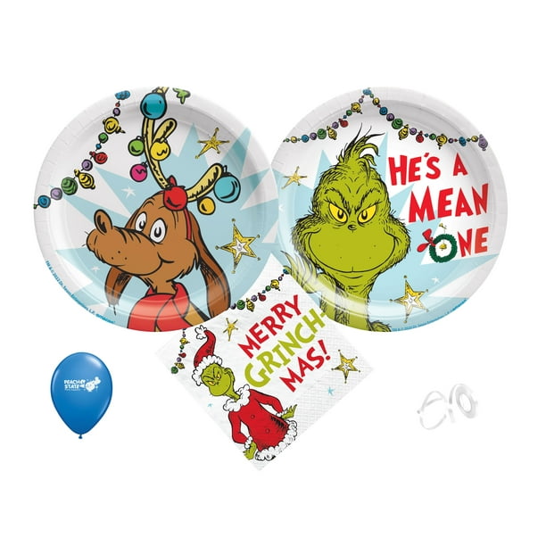 Dr. Seuss The Grinch Christmas Party Supplies w/ The Grinch and "Max ...