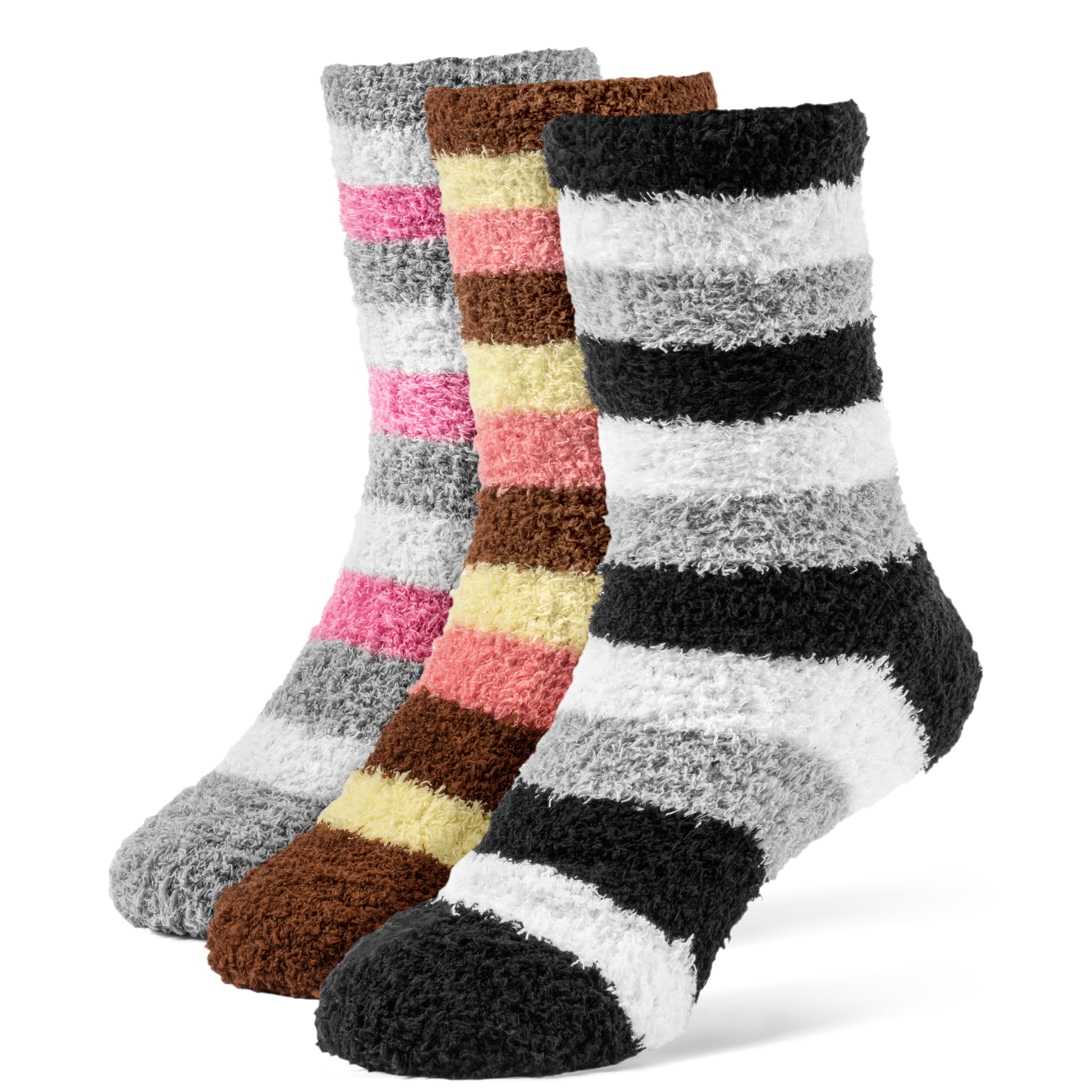 Galiva Girls' Assorted Striped Fuzzy Crew Cozy Socks - 3 Pairs ...