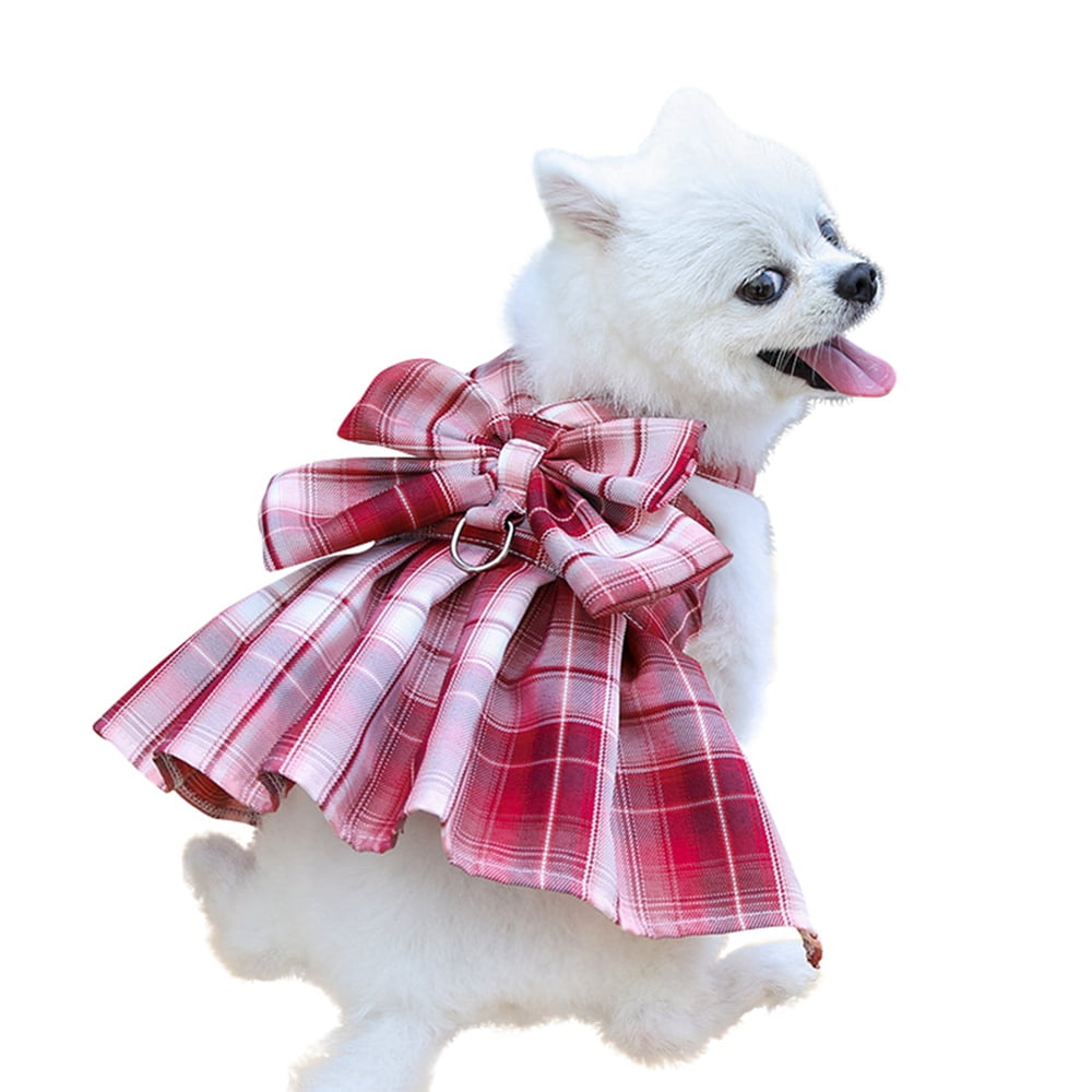 Classic Plaid Dog Harness Leash Set Bow Print Dresses for Small Medium ...