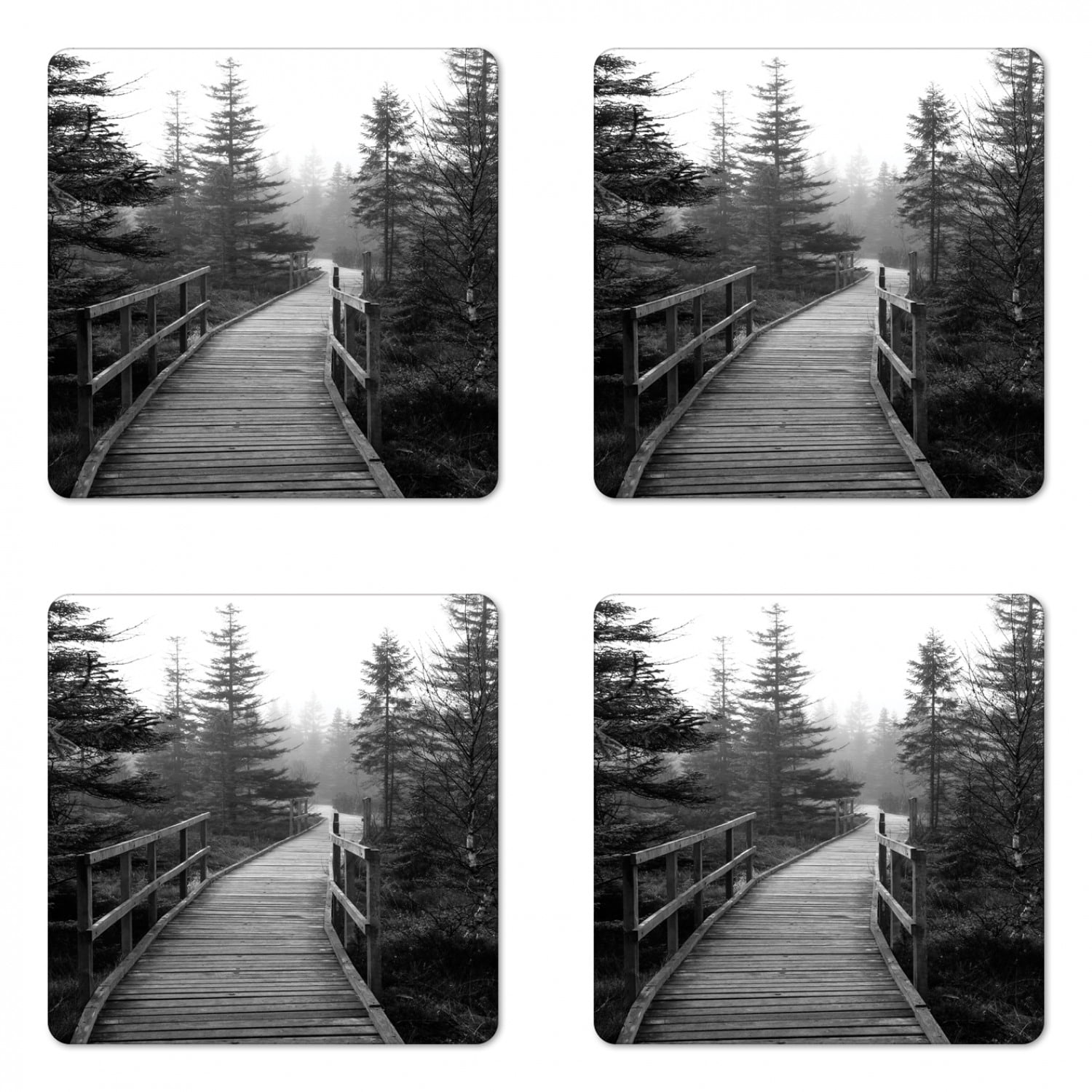 Landscape Coaster Set of 4, Pathway in Wilderness with Pine Trees Czech ...