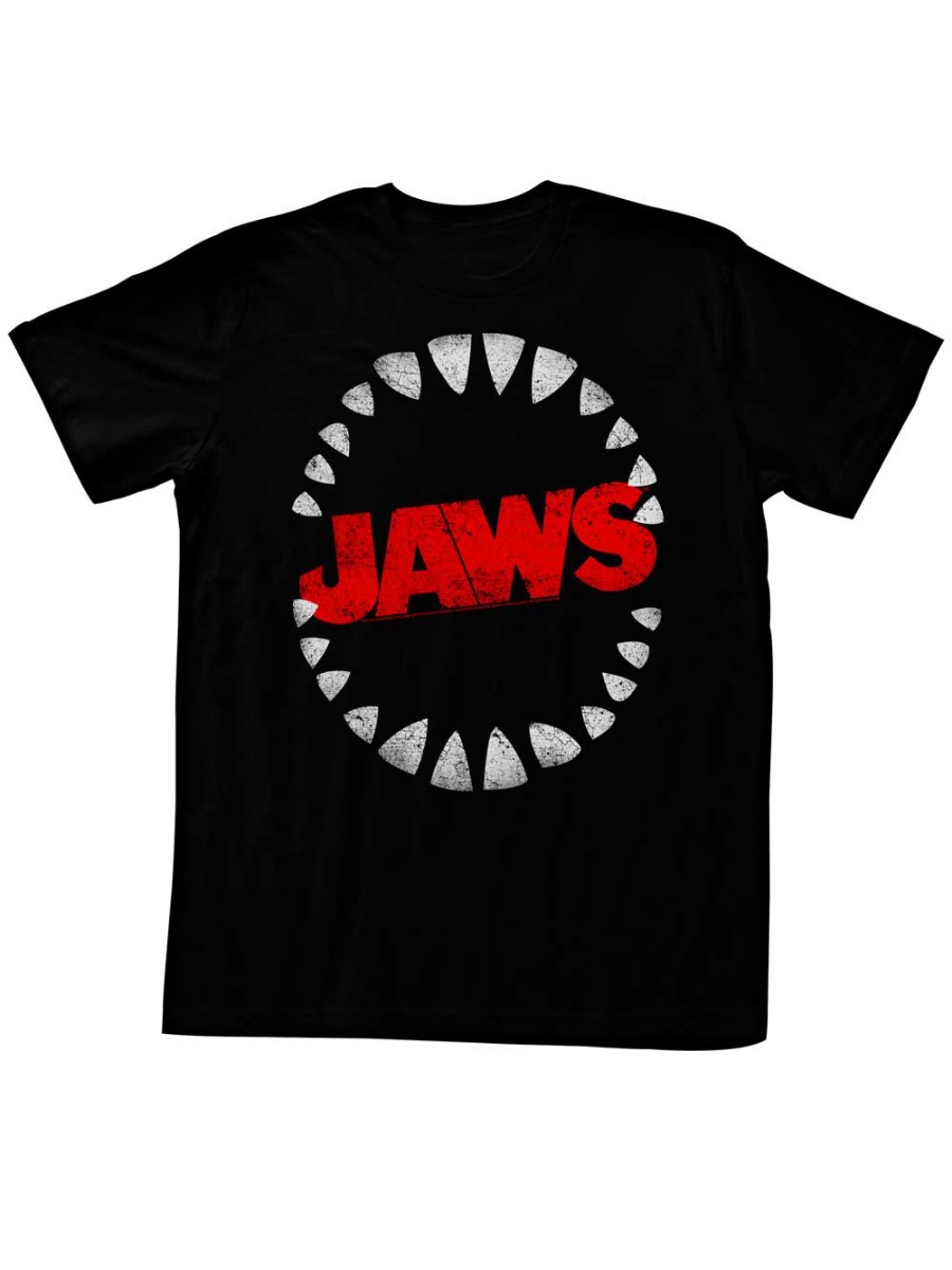 Jaws 1975 Movie Bold Red Letters Inside Shark Teeth Mouth Black Adult T ...
