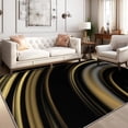 Abstract Black Gold Area Rugs Golden Wavy Lines Rugs Non Slip Low Pile ...