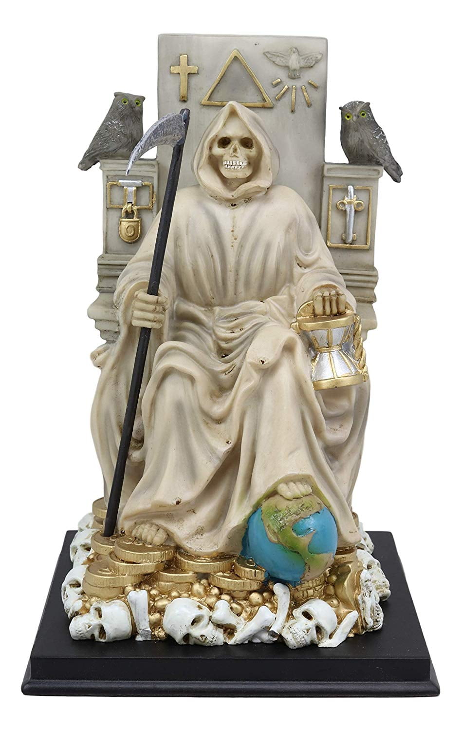 Ebros White Robe Santa Muerte Holy Seated On Throne with Scythe Statue ...