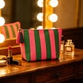 Corduroy Striped Seashell Cosmetic Bag Travel Makeup Pouch Toiletry ...
