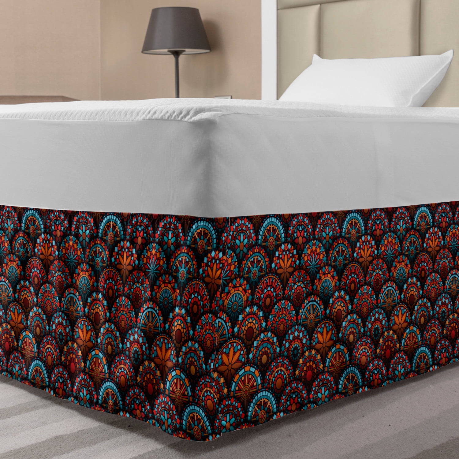 Moroccan Bed Skirt, Circles Pattern Mandala Inspired Floral ...