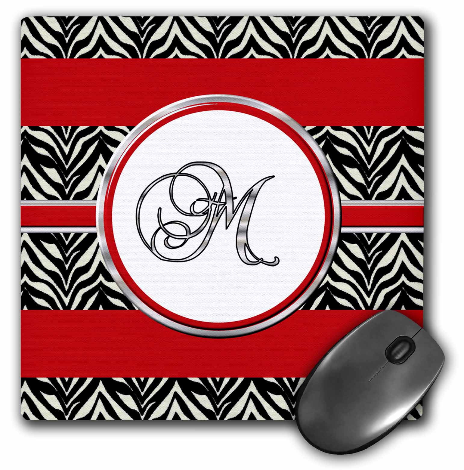 3dRose Elegant Red Black Zebra Animal Print Monogram Letter M, Mouse ...