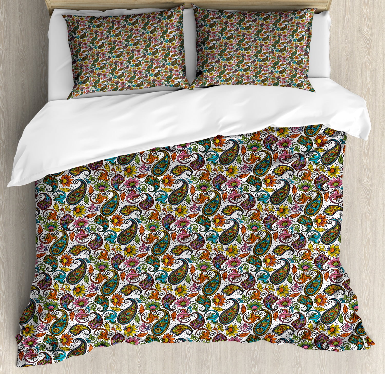 Hippie Queen Size Duvet Cover Set, Retro Style Arabian Iranian Flourish ...