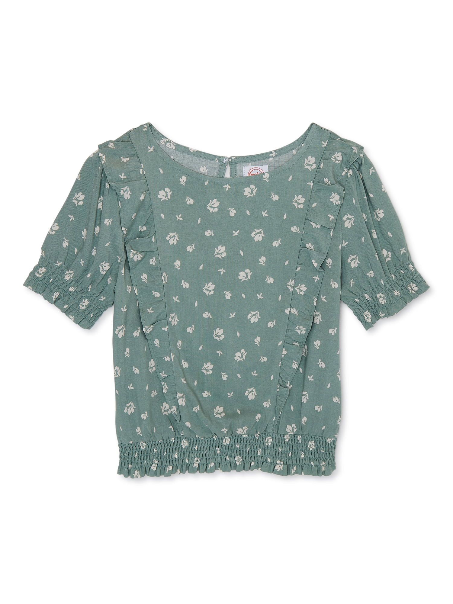 Wonder Nation Girls Smocked Woven Top with Short Sleeves, Sizes 4-16 ...