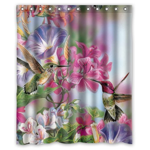 Hellodecor Hummingbird Shower Curtain Polyester Fabric Bathroom