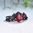 2pcs/Set Gothic Black Metal Red Gemstone Ring Set, Oval Center Stone ...