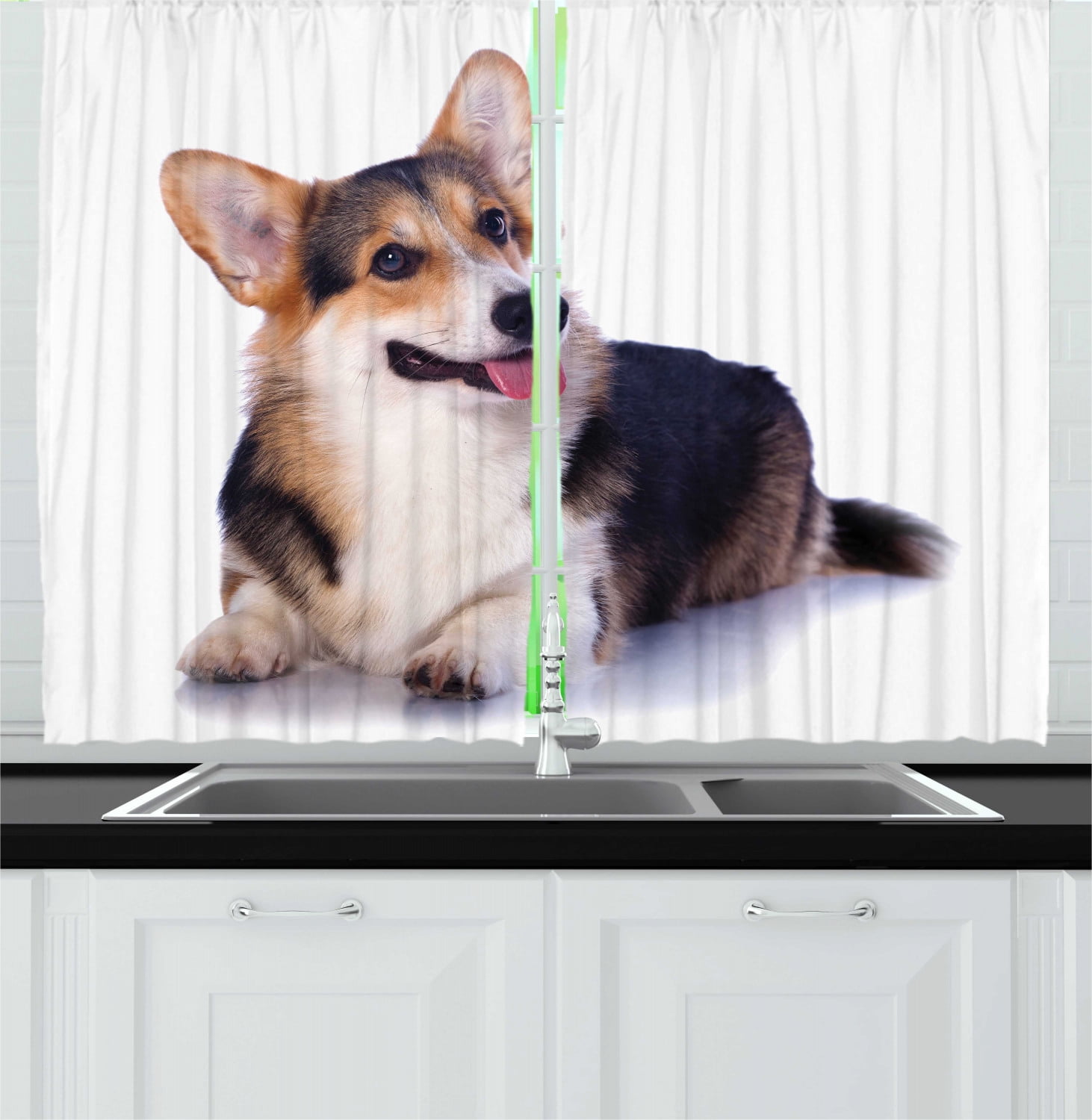 Corgi Curtains 2 Panels Set, Photo of Adorable Pet Friend Pembroke ...