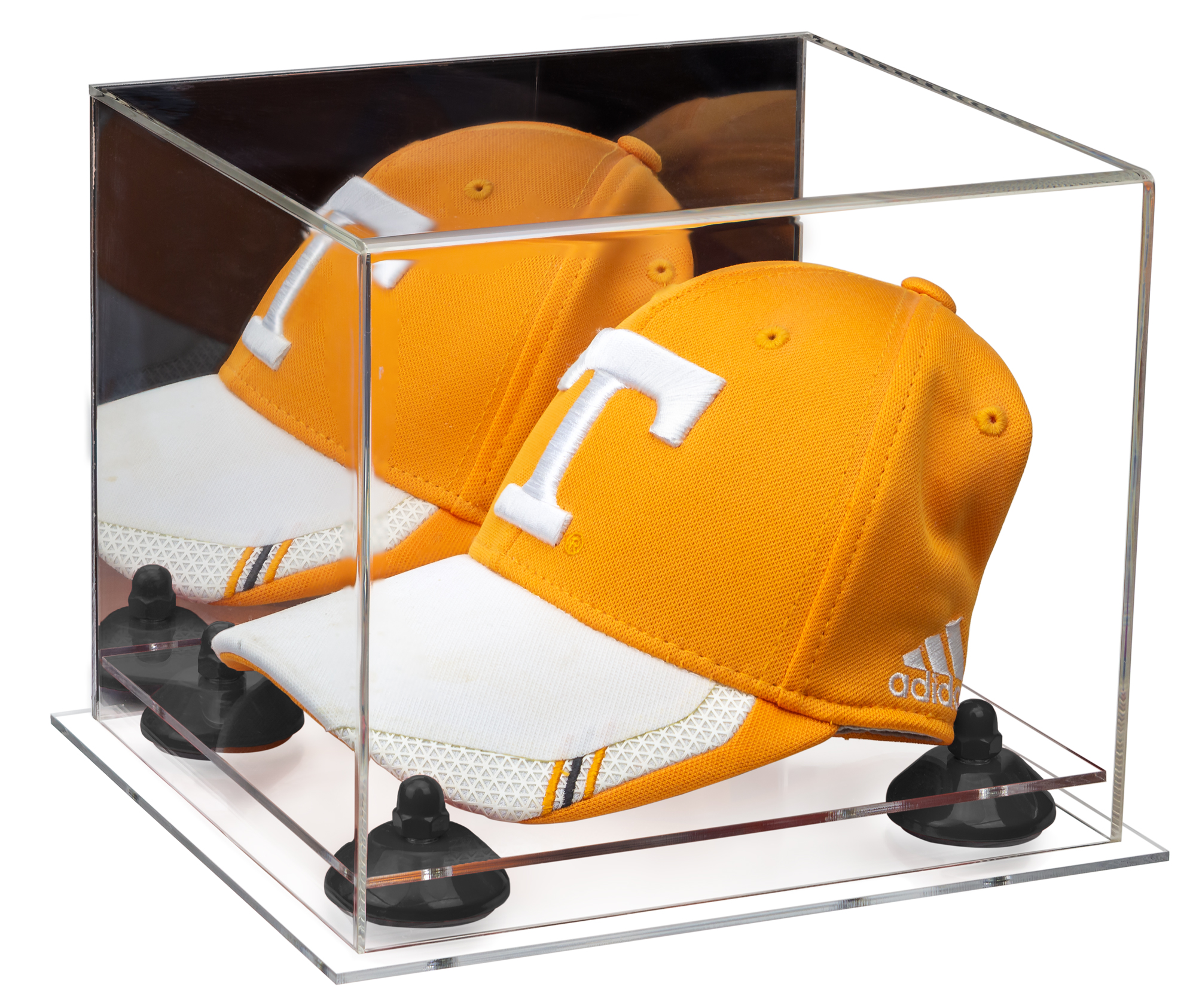 Acrylic Baseball Hat or Cap Display Case with Mirror, Black Risers and ...