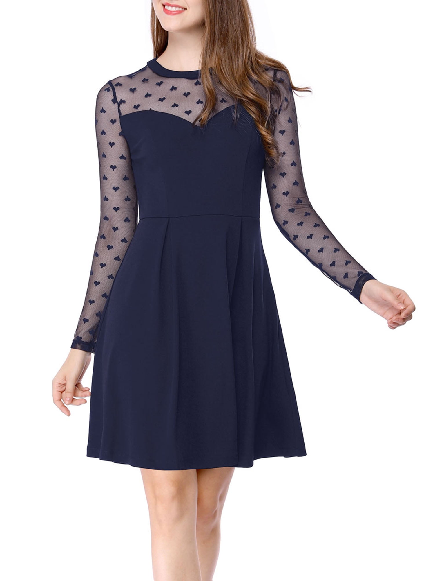 Allegra K Women's Heart Polka Dots Mesh Sheer Skater Prom A-Line Short ...