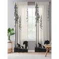 Abstract Sheer Curtains 84 Inch Long 1 Panel Forest Walking Bear Family ...
