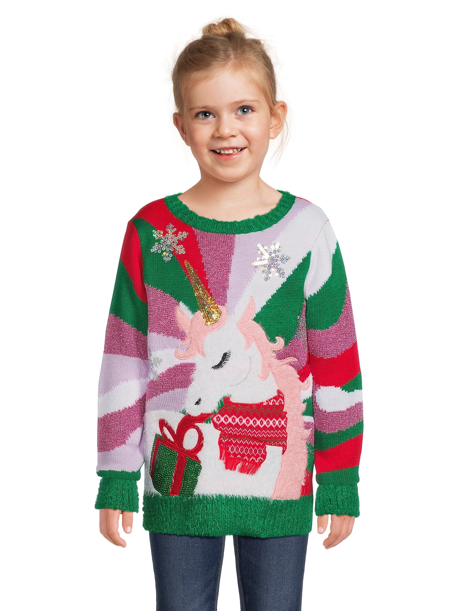 Holiday Time Girls Long Sleeve Christmas Sweater, Sizes 4-18 & Plus ...