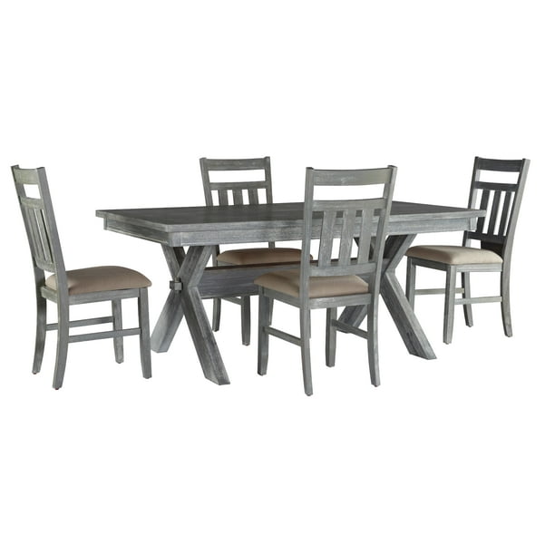 Turino Farmhouse 5-Piece Dining Set, Weathered Gray Base with Tan ...