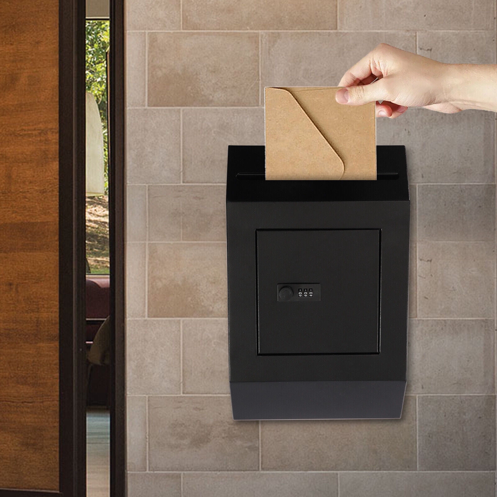 Home Villa Letter Box Steel Locking Mailbox Black Wall Mount Newspaper ...