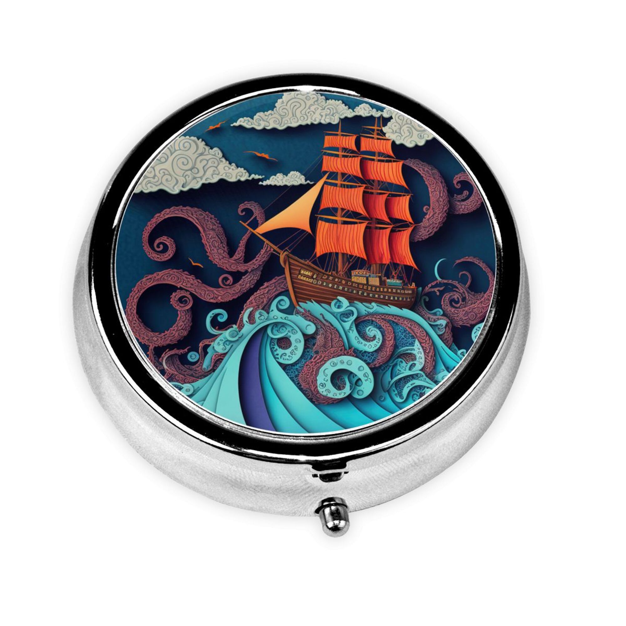 ZICANCN Round Pill Box Organizer with 3 Compartment, Sailboat Sea ...