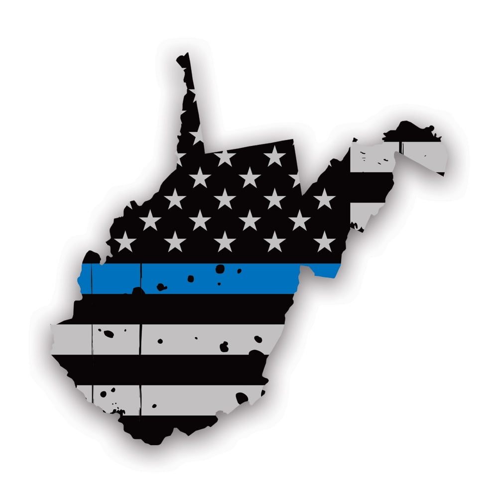 Distressed West Virginia State Shaped Subdued US Flag Thin Blue Line ...