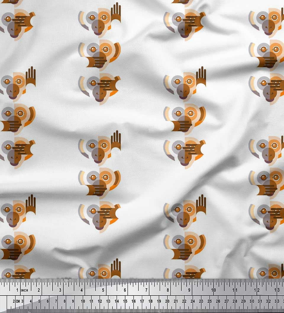 Soimoi Satin Silk Fabric Monkey Face Cartoon Print Fabric by Yard 42 ...