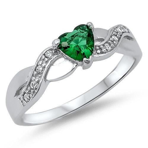 Sterling Silver Synthetic Emerald CZ Infinity Heart Ring Size 10 ...
