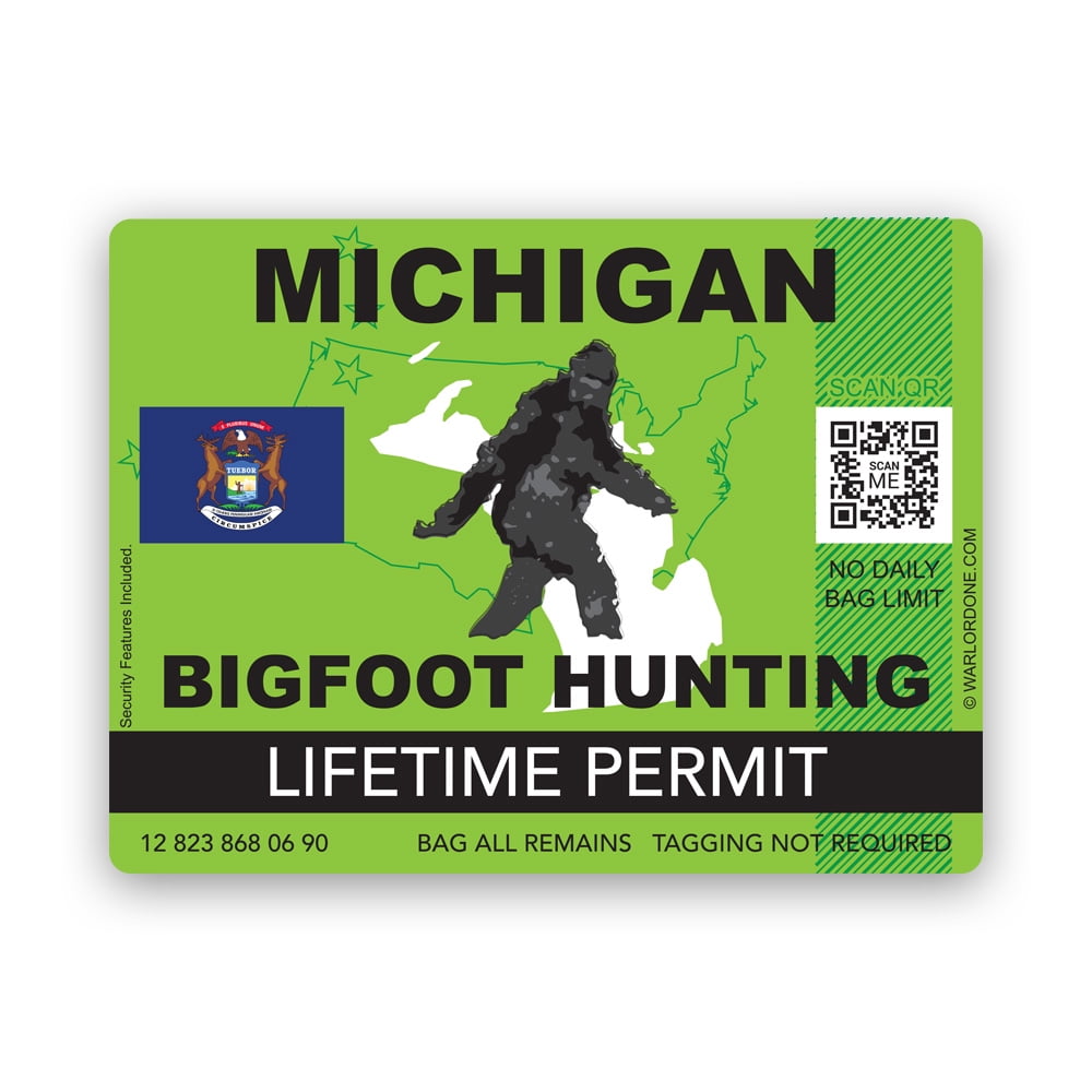 Michigan Bigfoot Hunting Permit Sticker Decal - Self Adhesive Vinyl ...