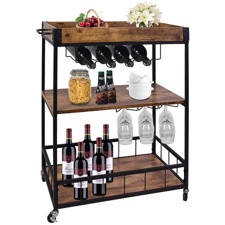 aboxoo Wine Serving Bar Cart 3 Tiers Large Home Trolley Rolling Wine ...