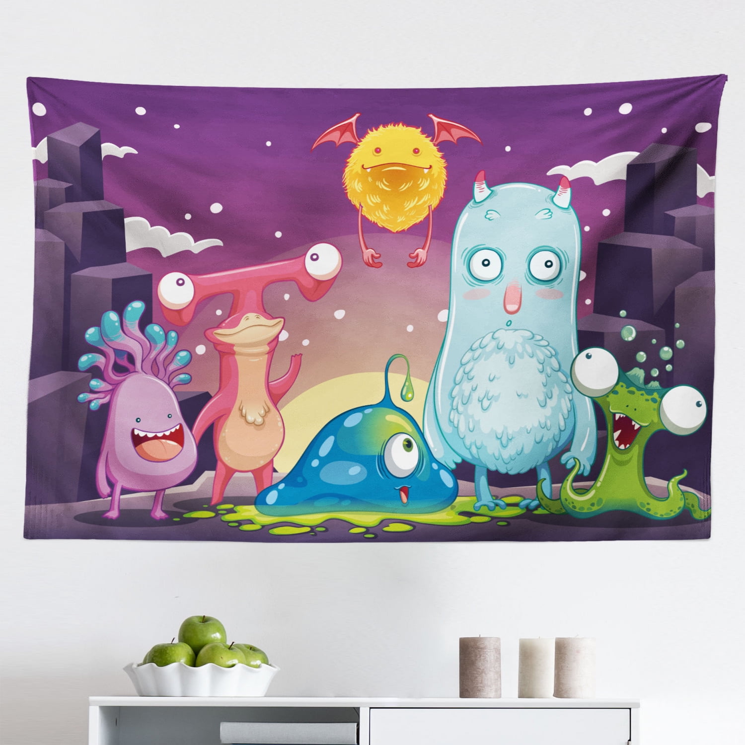 Alien Tapestry, Flying UFO with a Green Creature Waving ...