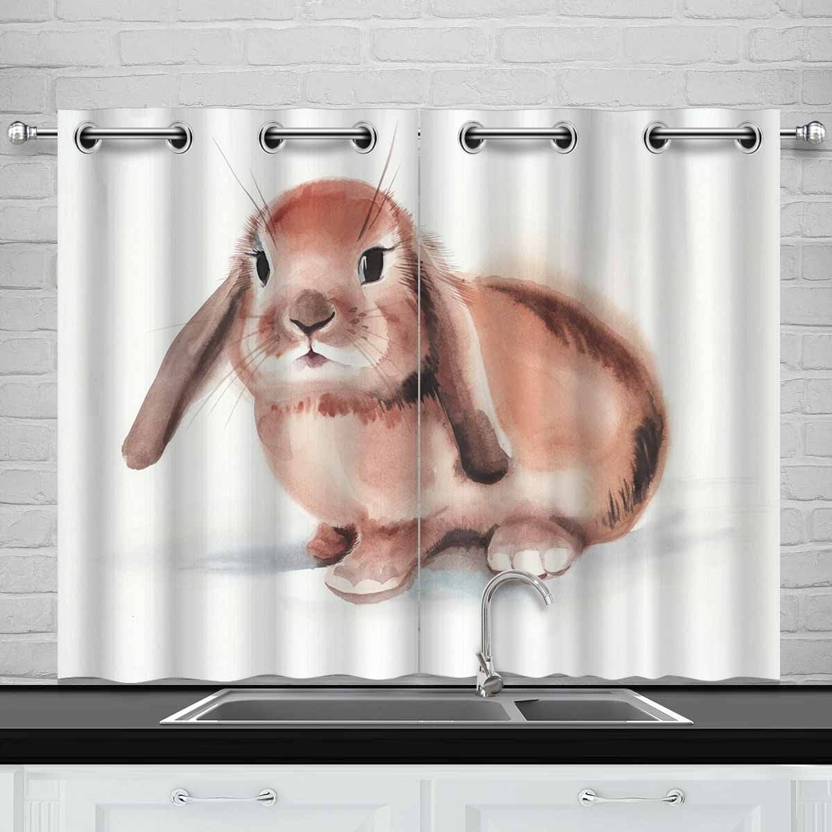 MKHERT Cute Brown Rabbit Window Curtain Kitchen Curtains Window ...