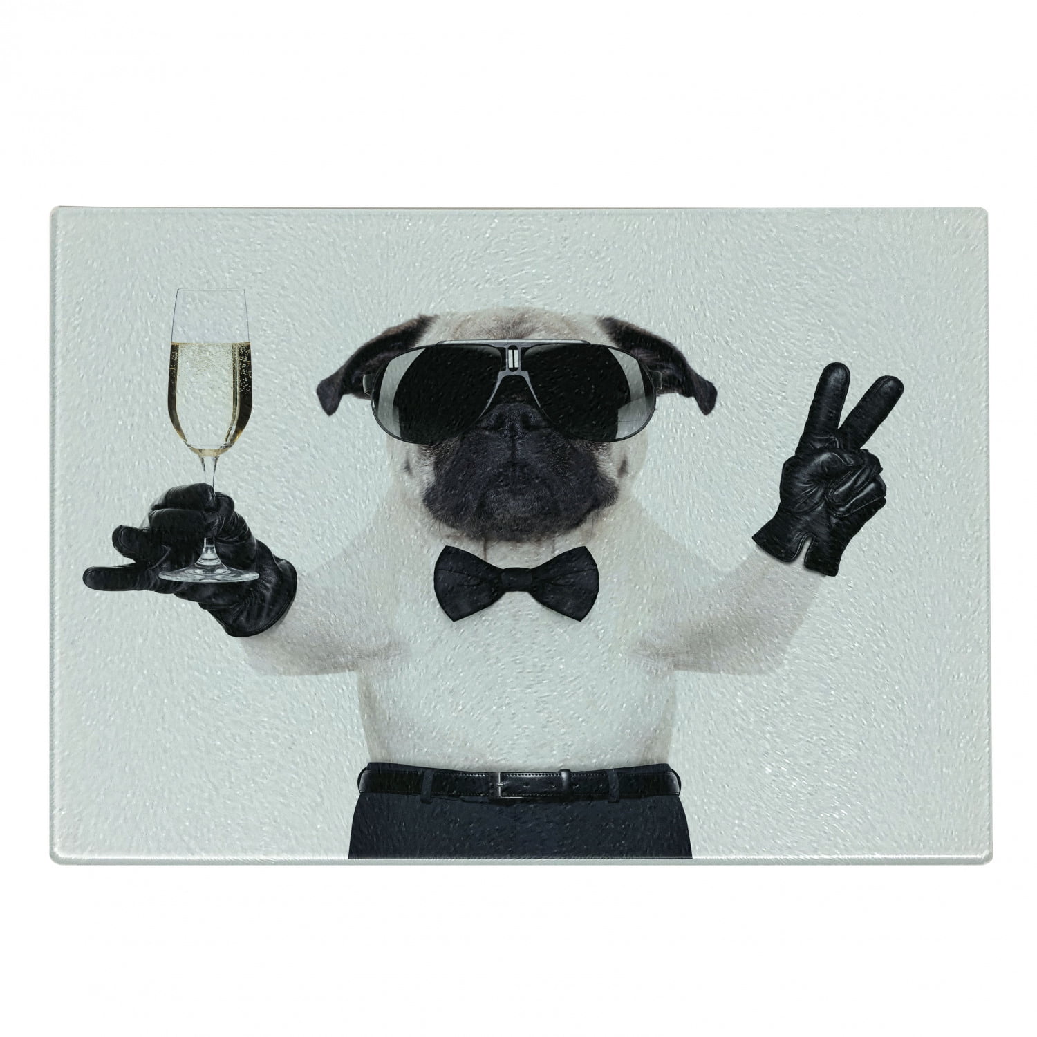 Pug Cutting Board, Pug with Champagne Glass and Peace Sign Cool Looking ...