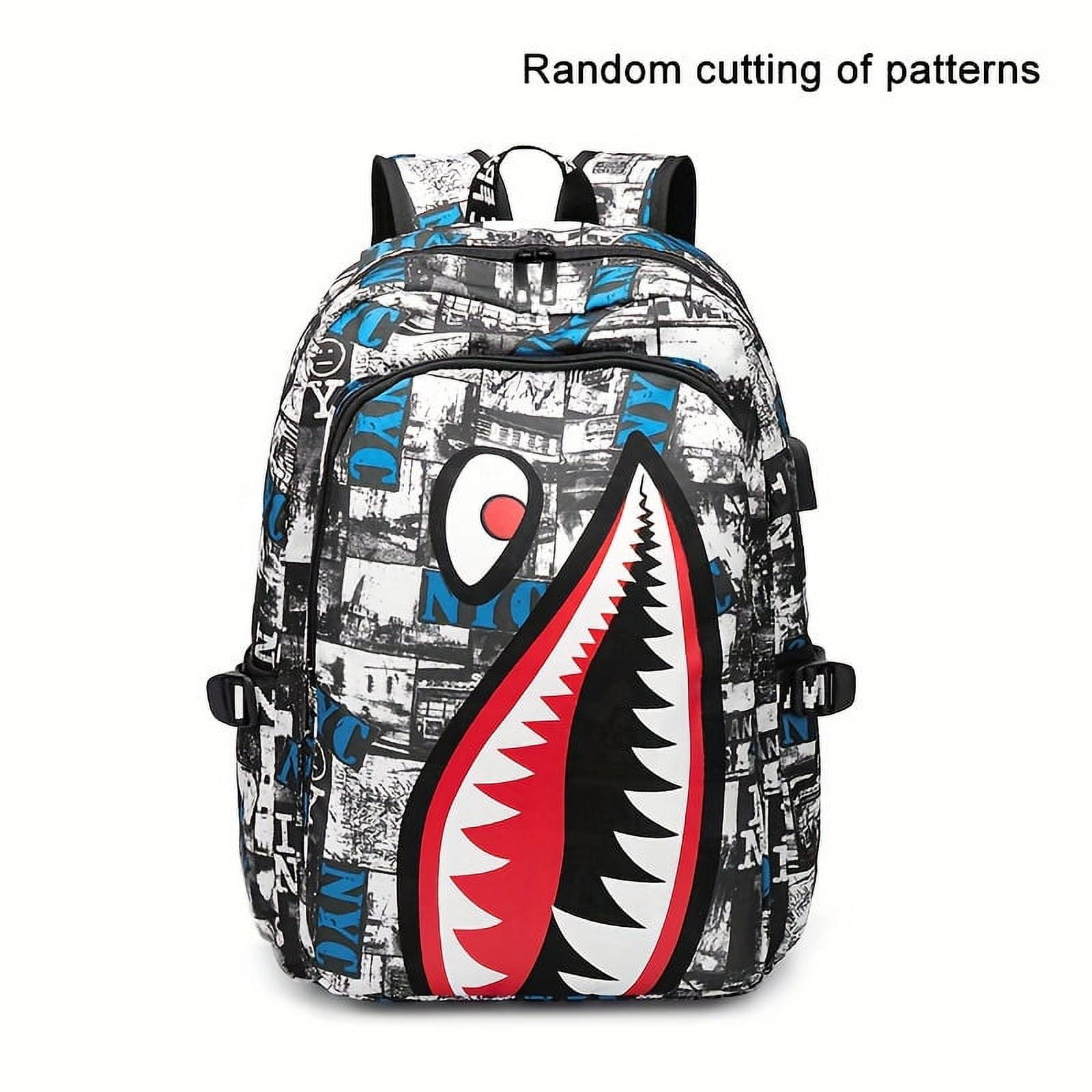 Click here for Grm Cute Cartoon Shark Print Backpack  Preppy Coll... prices