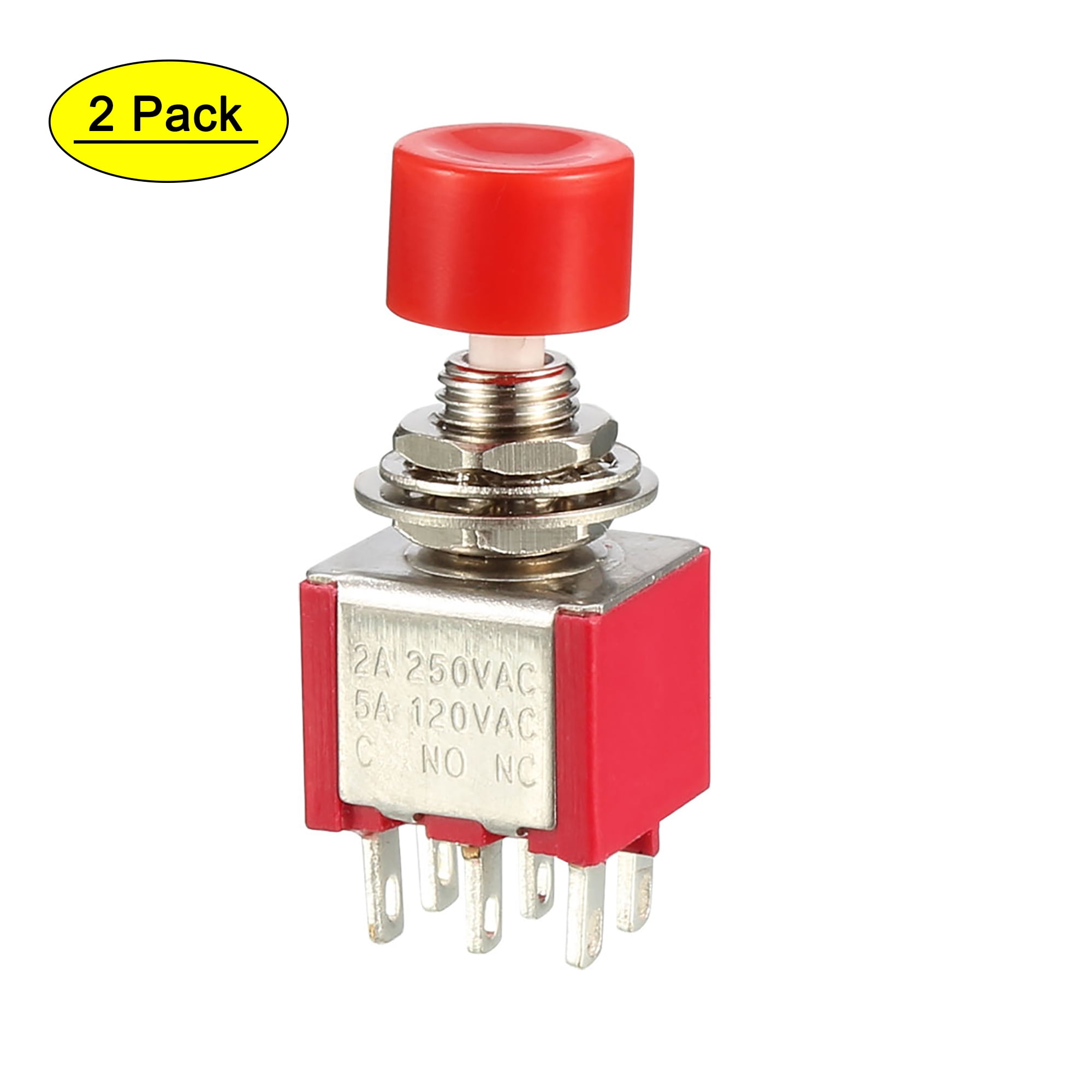 Uxcell 6mm Mounting Hole Red Momentary Push Button Switch DPDT 2NO-2NC ...