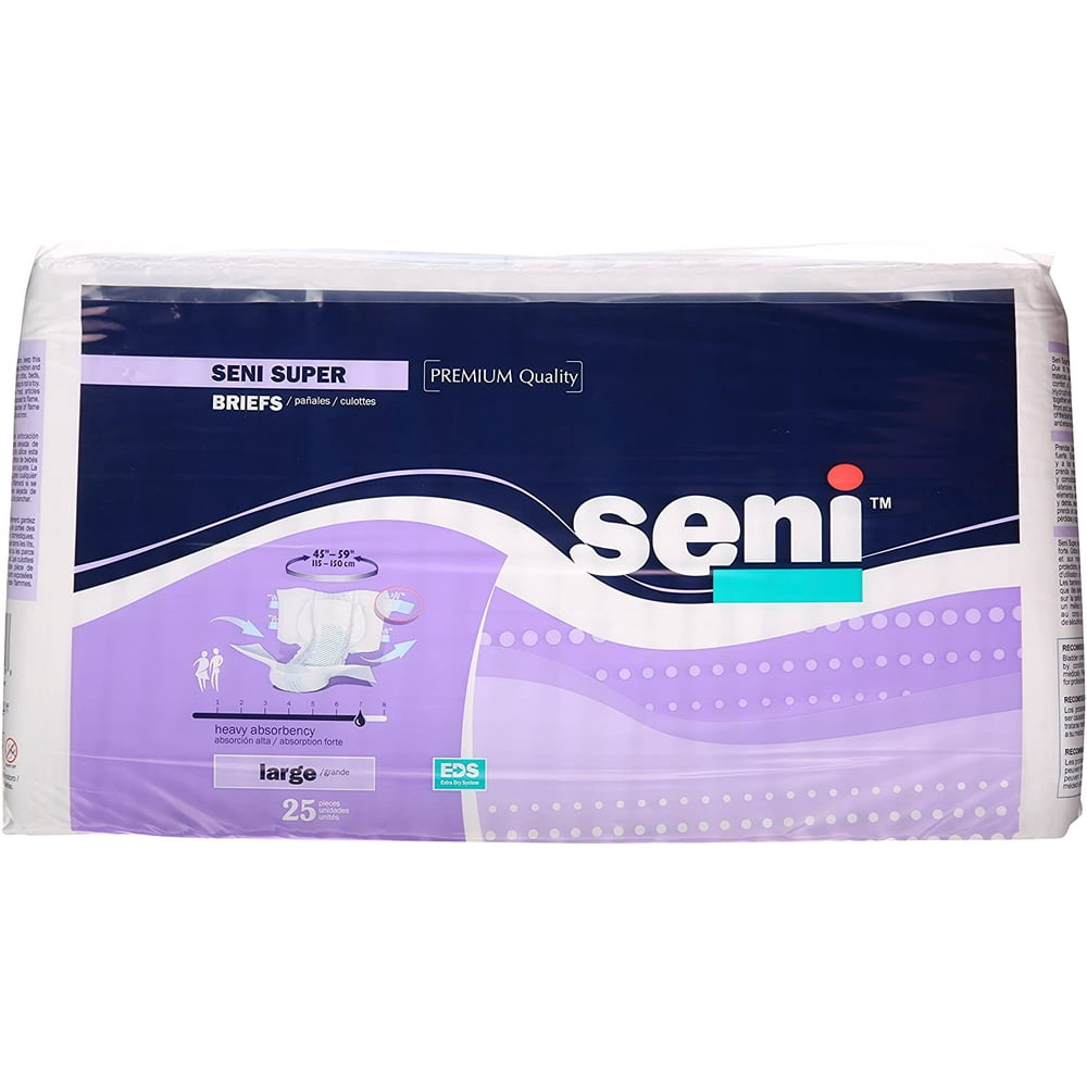 Seni Super Heavy Absorbency Unisex Incontinence Brief, Large, Case of ...