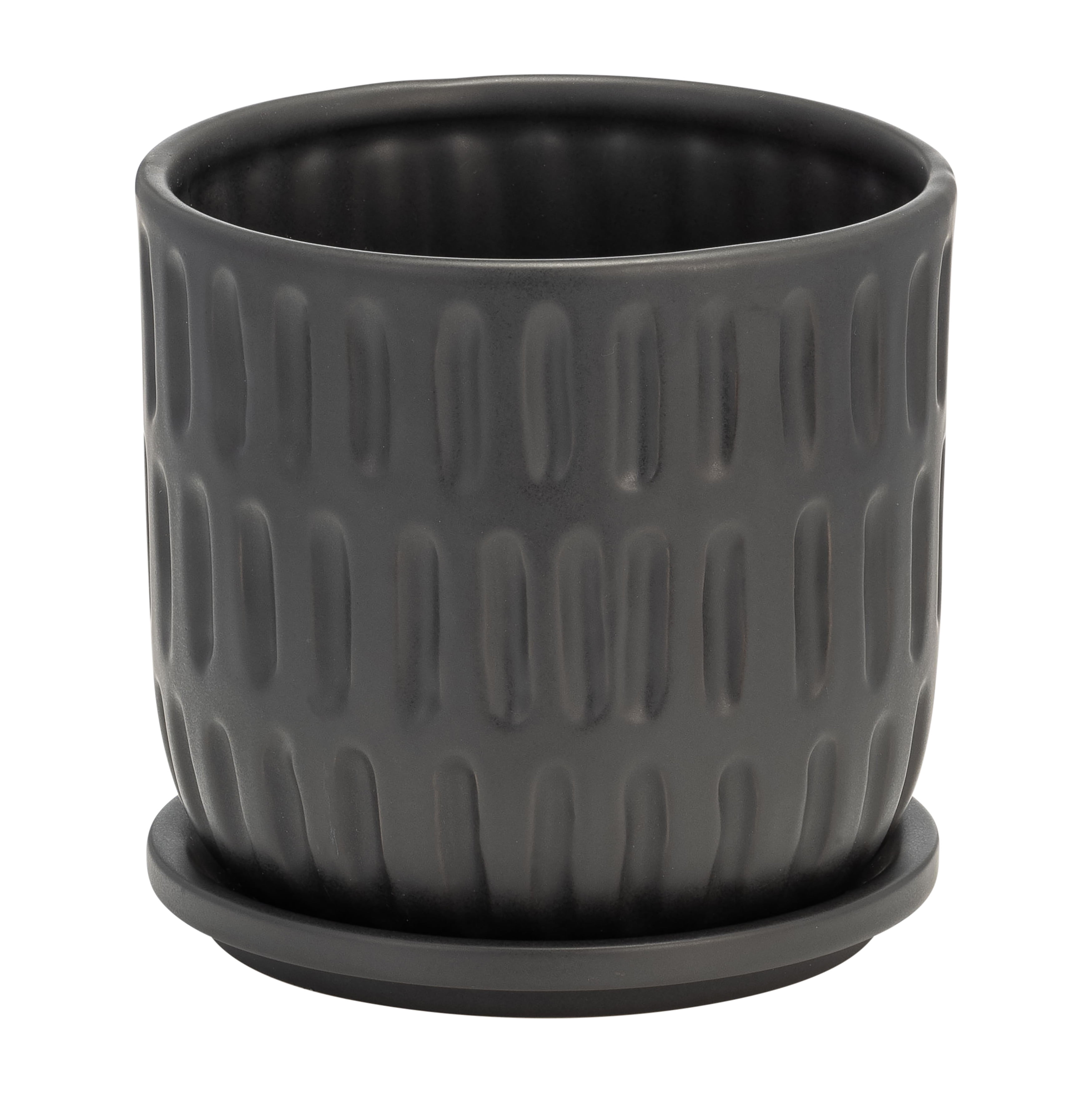 Sagebrook Home 6" Textured Planter With Saucer, Matte Black, Round ...
