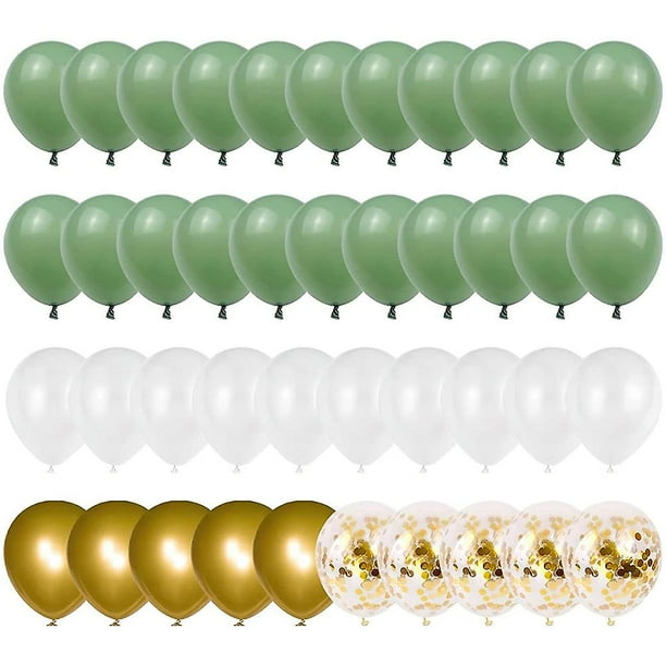 Globos de látex verde oliva, dorado y blanco, globos de confeti verde y ...