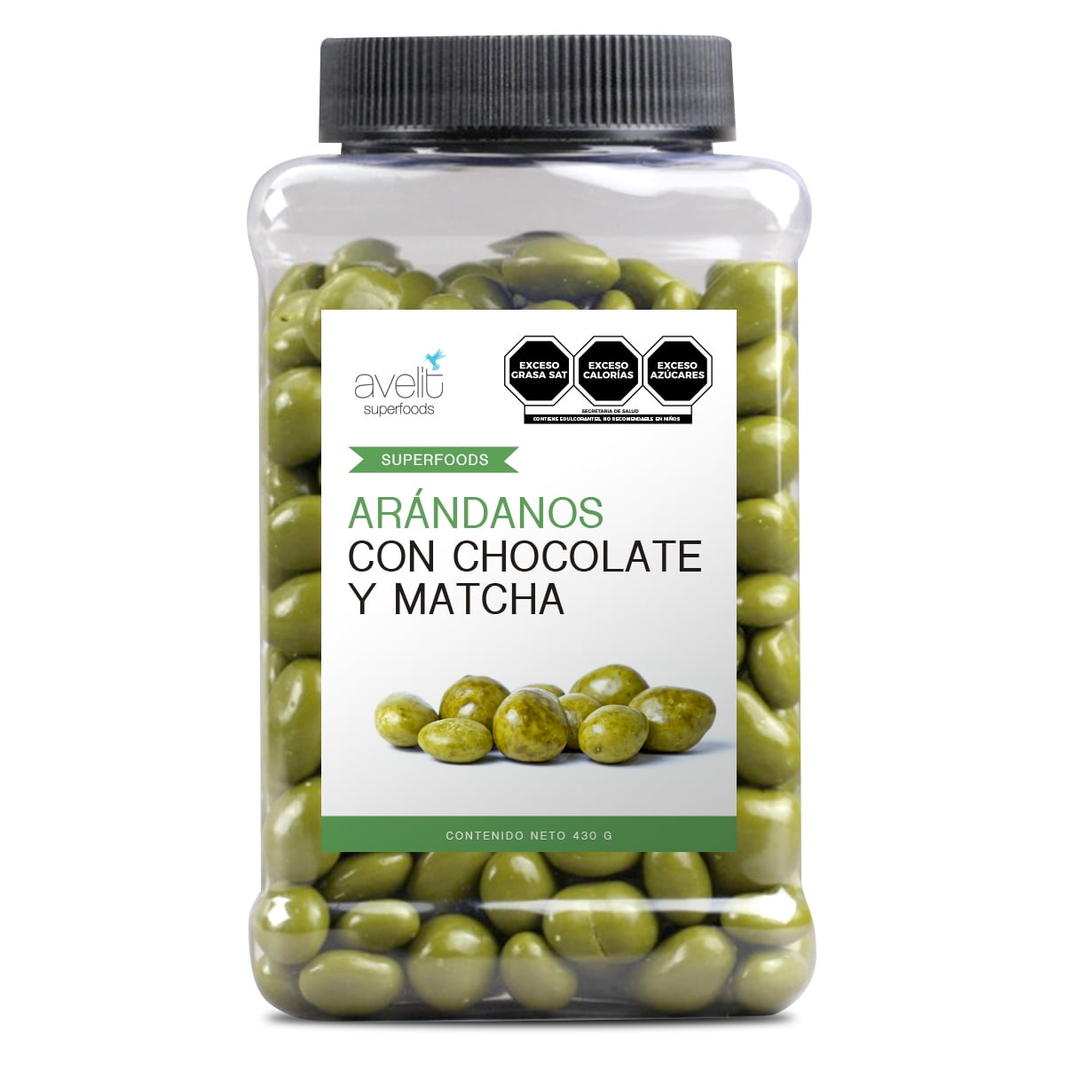ARÁNDANOS CON CHOCOLATE Y MATCHA 430g Avelit Superfoods Bote | Bodega ...