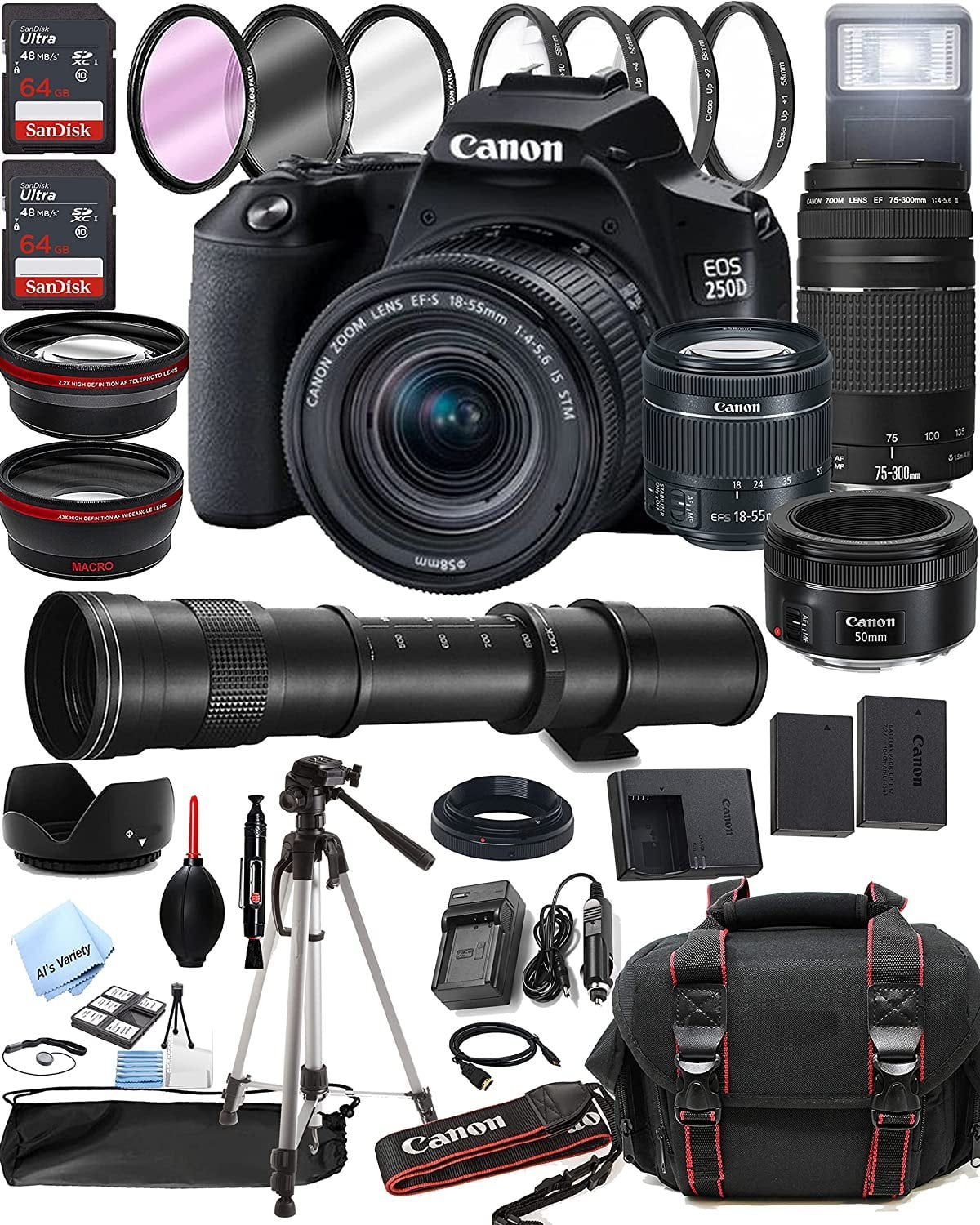 Canon EOS 250D Rebel SL3 DSLR Camera w/EF-S 18-55mm F/4-5.6 is STM Lens ...