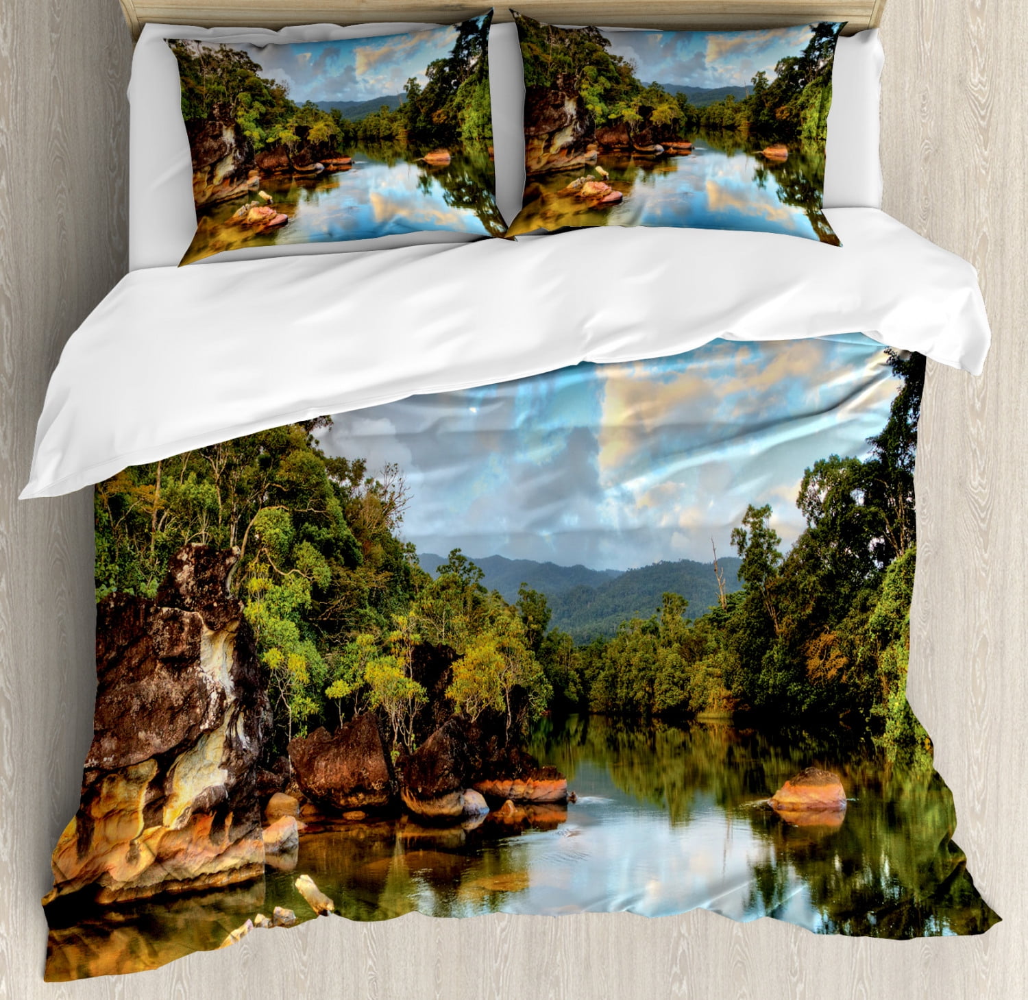 Asian Duvet Cover Set King Size, View of the Tropical Jungle River at ...