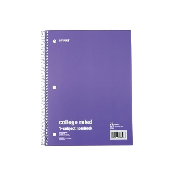 Staples 1 Subject Notebook College Ruled 8 X 10 1 2 Purple 1484083