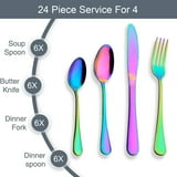 Colorful Silverware Set, 24-Piece Stainless Steel Rainbow Flatware Set ...